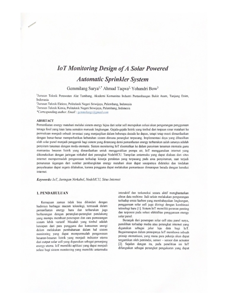 Automatic Sprinkler System Pdf