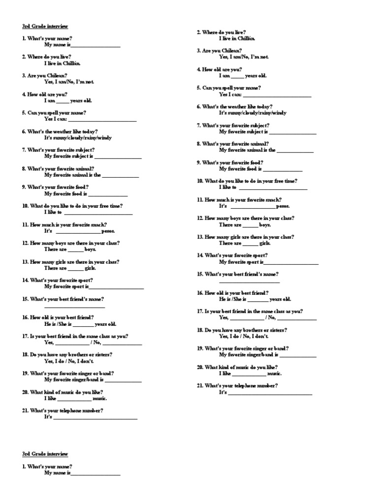 3rd Grade Interview | PDF