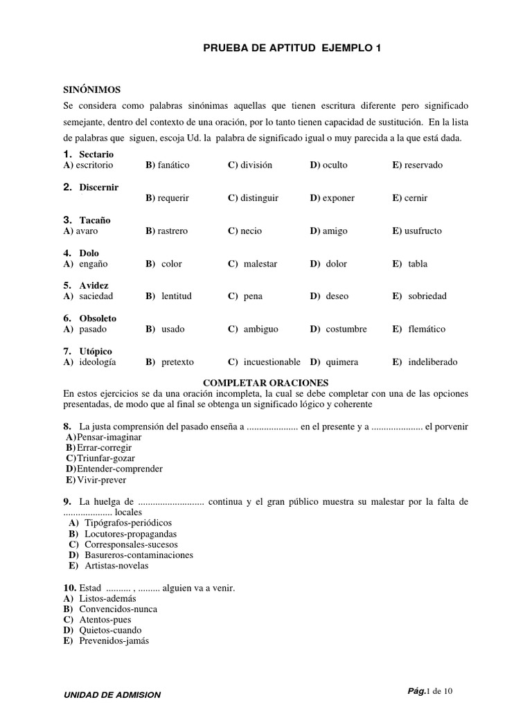 Ejemplo de Prueba de Aptitud Académica | PDF