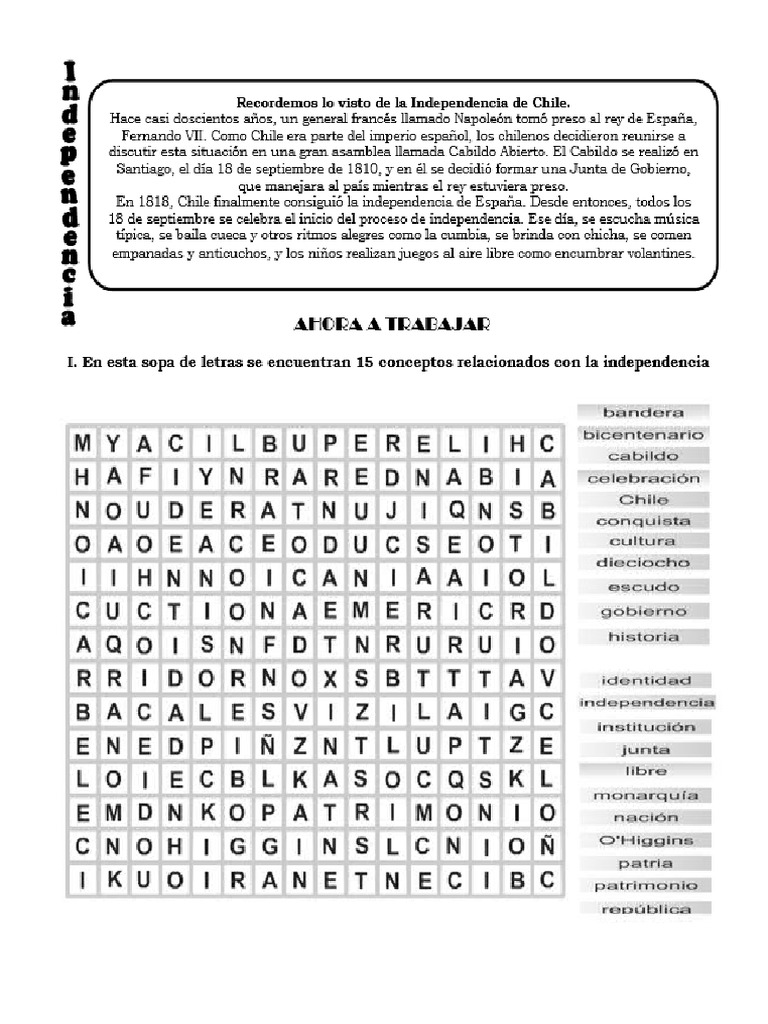 Sopa de Letras Independencia | PDF
