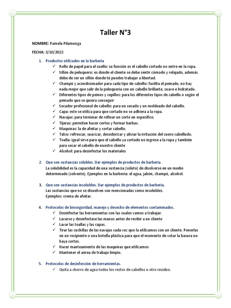 Taller N3 Pamela Pilamunga | PDF | Solubilidad | Peluquero