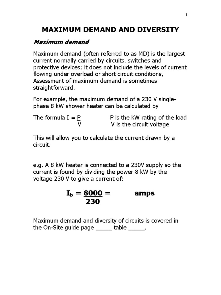 Maximum Demand and Diversity Explained | PDF | Fuse (Electrical ...