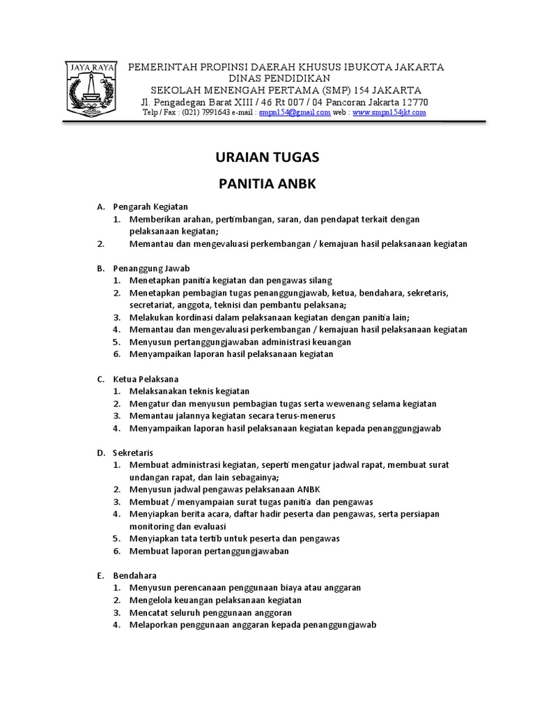 Uraian Tugas Panitia ANBK | PDF