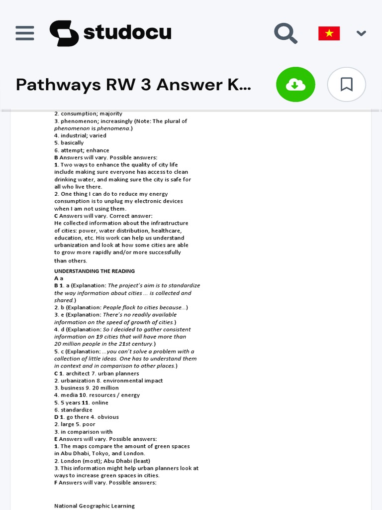 Pathways RW 3 Answer Key - Pathways 3 Reading, Writing, and Critical ...