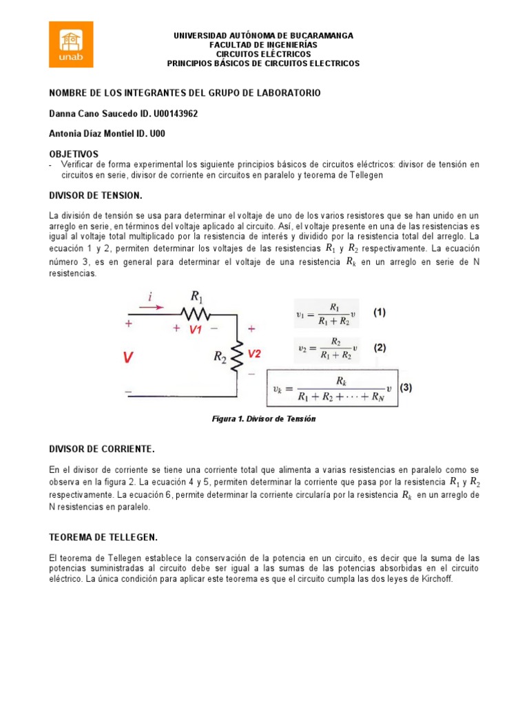 Lab - 3 - Divisor de Tension y Corriente - V1 | PDF | Resistencia ...