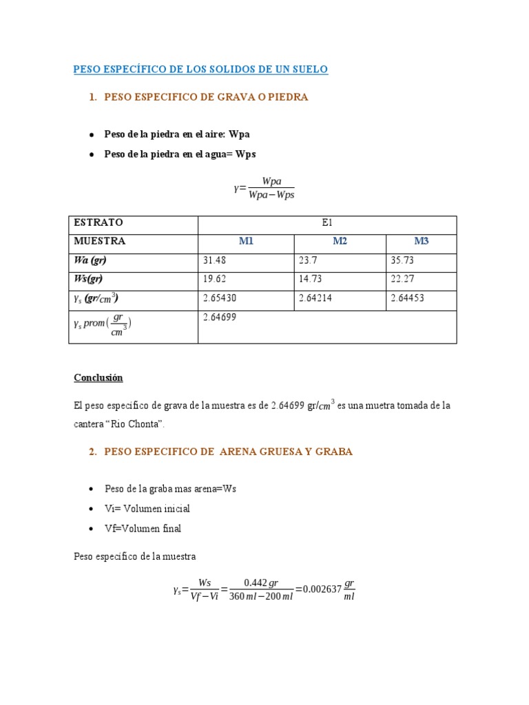 Peso Especifico de La Grava | PDF | Materiales naturales | Albañilería