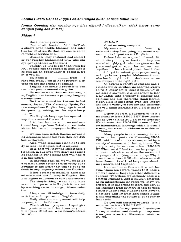 Pidato Bahasa Inggris | PDF | Linguistics | Human Communication