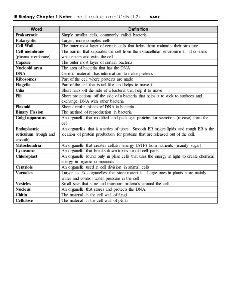 IB Biology: Cell Ultrastructure Notes | PDF | Cell (Biology) | Organelle