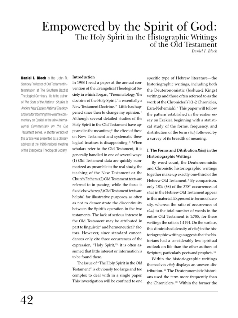 Holy Spirit in Old Testament Historiography | PDF | David | Saul