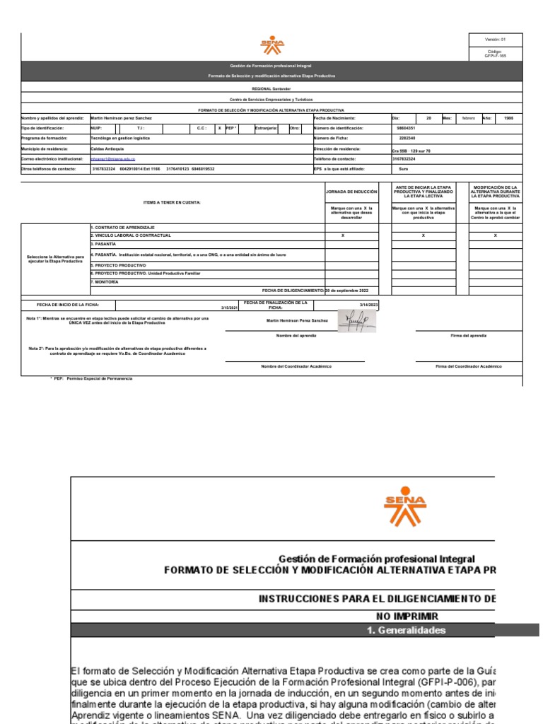 Gfpi-F-165 Selección Modificación Alternativa Etapa Productiva | PDF