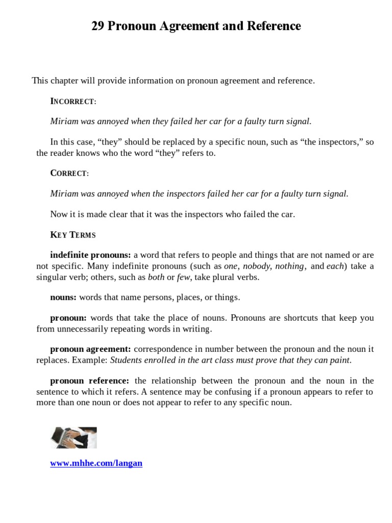 Pronoun Agreement and Reference + Pronoun Types | PDF | Subject ...