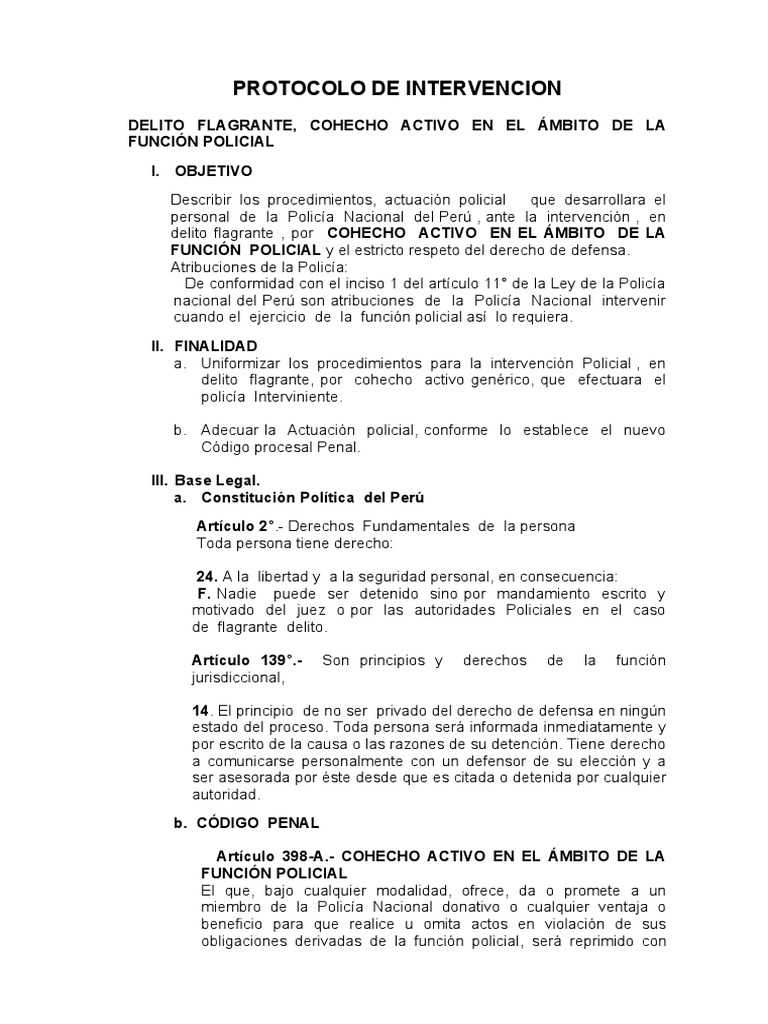 Protocolo de Intervencion, Cohecho Activo en El Ambito de La Funcion Policial 06 | PDF | Policía ...