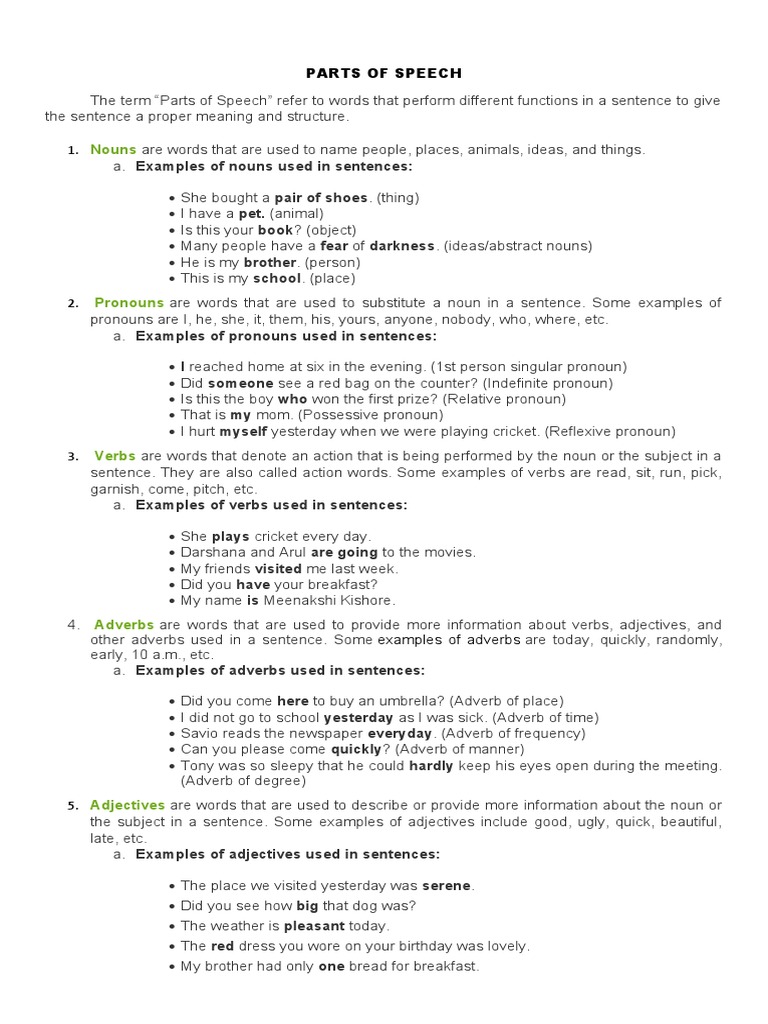 Parts of Speech | PDF | Part Of Speech | Adverb