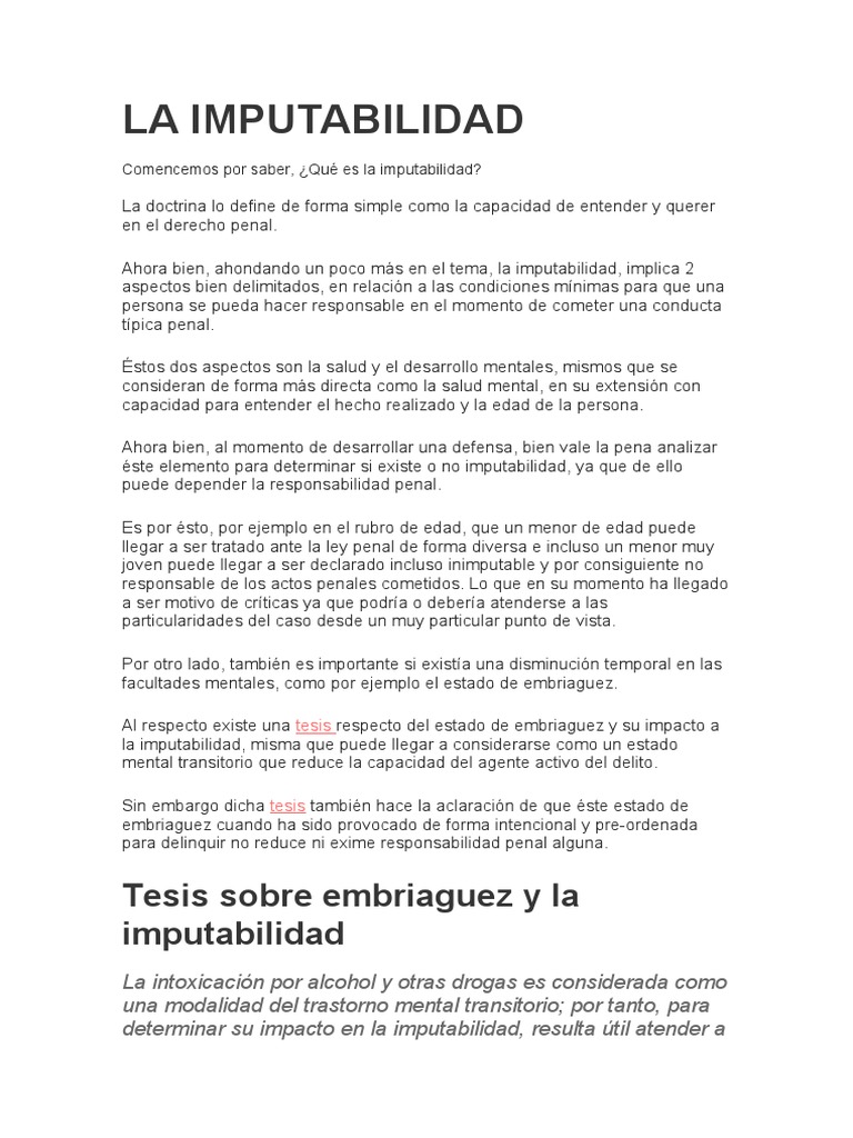 La Imputabilidad | PDF | Derecho penal | Justicia
