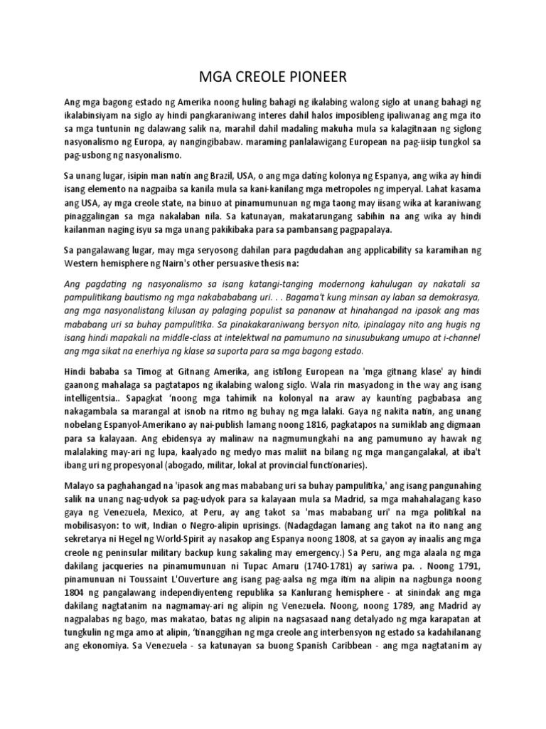 Creole Pioneers - Tagalog Bersyon | PDF