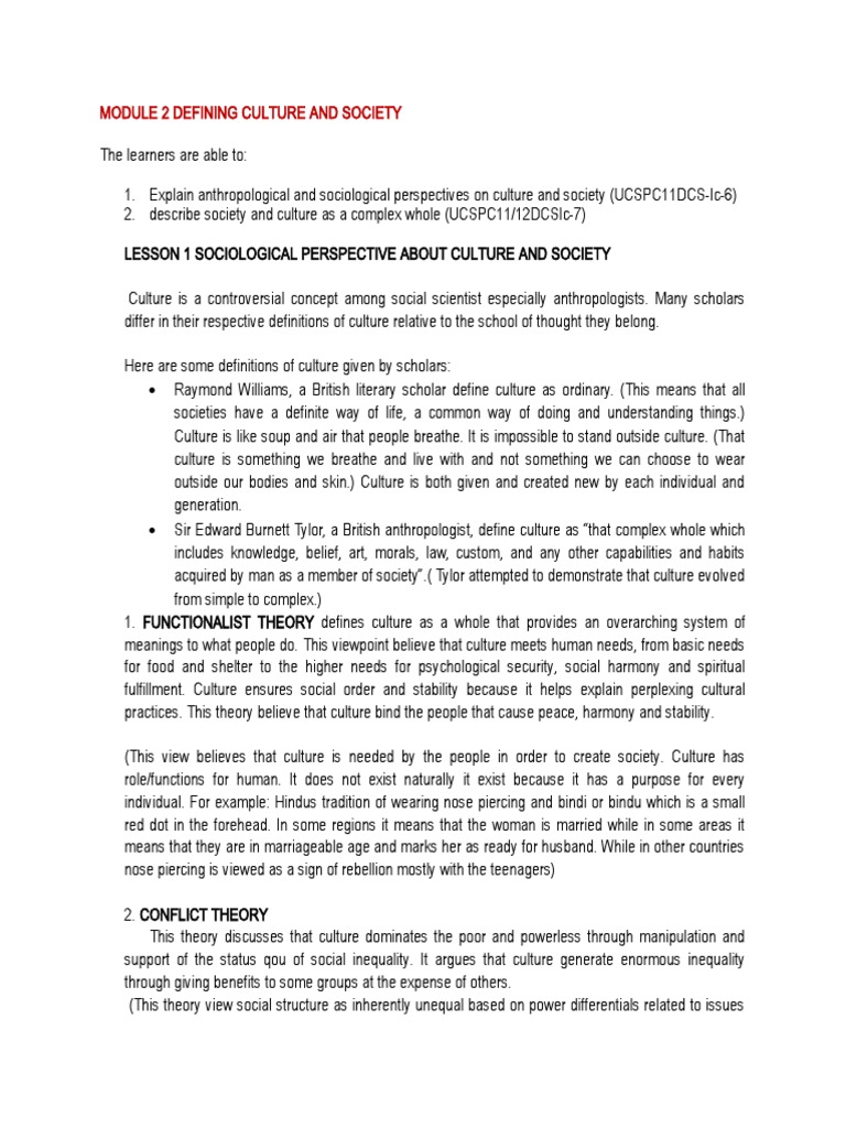 Defining Culture and Society Perspectives | PDF | Society | Anthropology