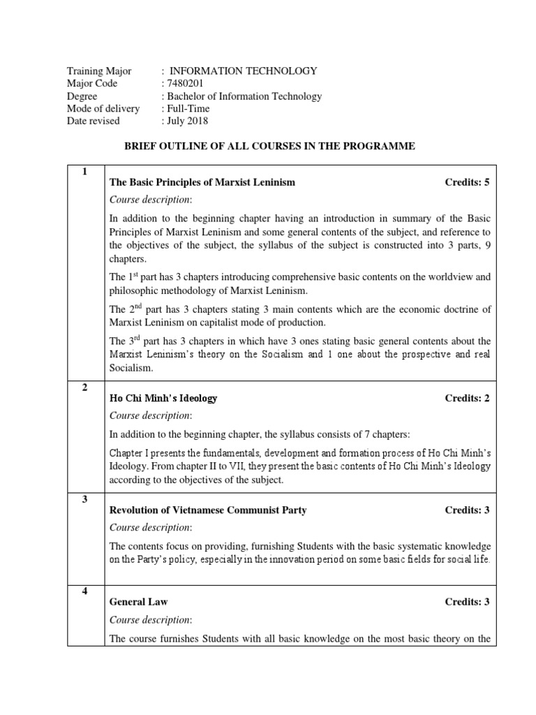 Brief Outline of All Courses of The IT Programme | PDF | Thought ...