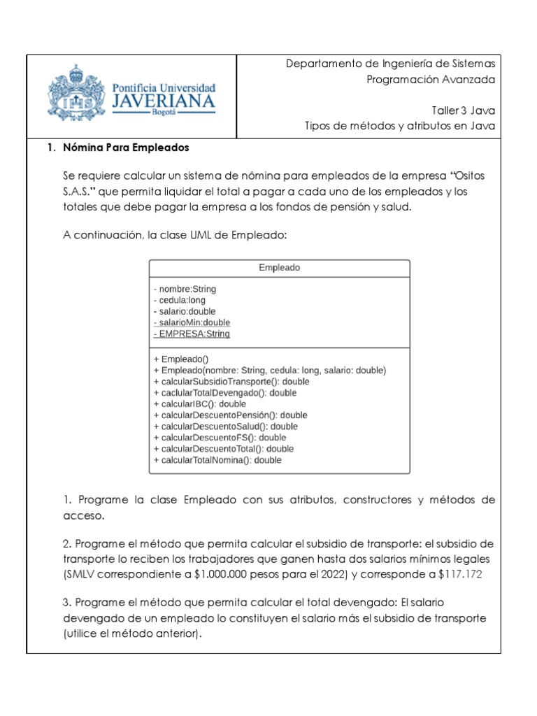 Taller 3 - Metodos y Atributos Java | PDF | Informática