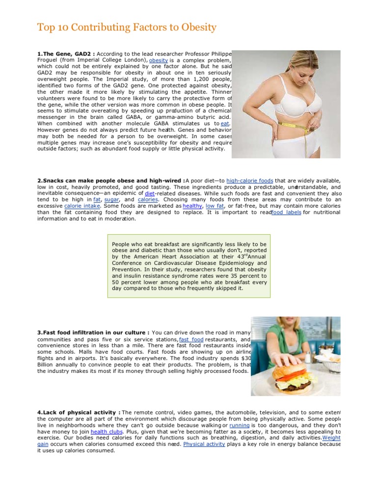 Top 10 Contributing Factors To Obesity | PDF | Binge Eating Disorder ...