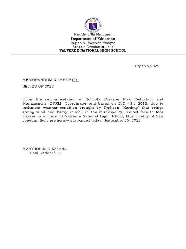 Memo On The Suspension of Classes | PDF