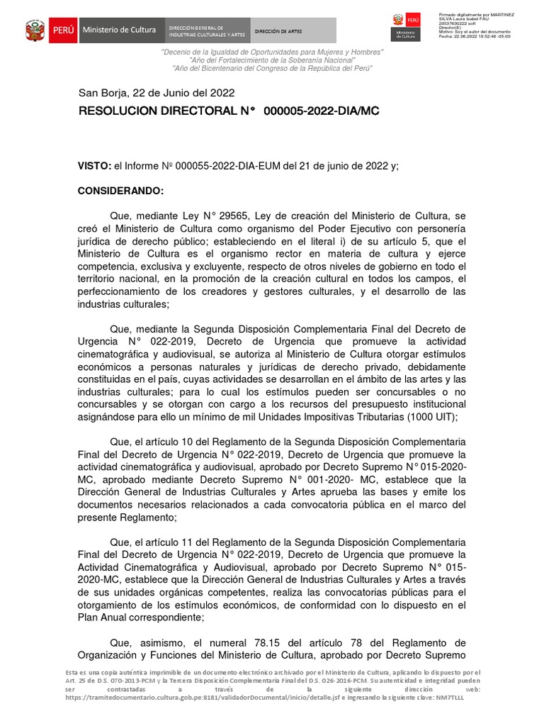Resolucion Directoral-000005-2022-Dia | PDF | Perú | Lima