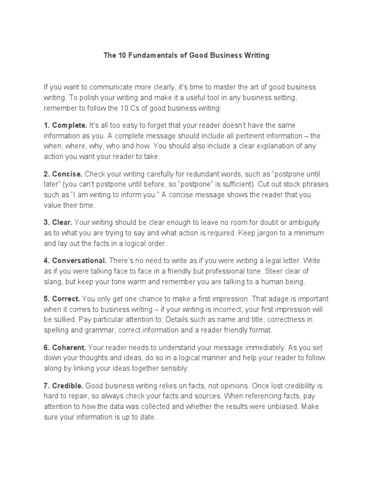 The 10 Fundamentals of Good Business Writing | PDF | Memorandum ...