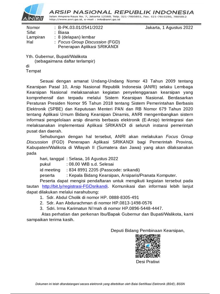 Surat Pemberitahuan FGD SRIKANDI | PDF