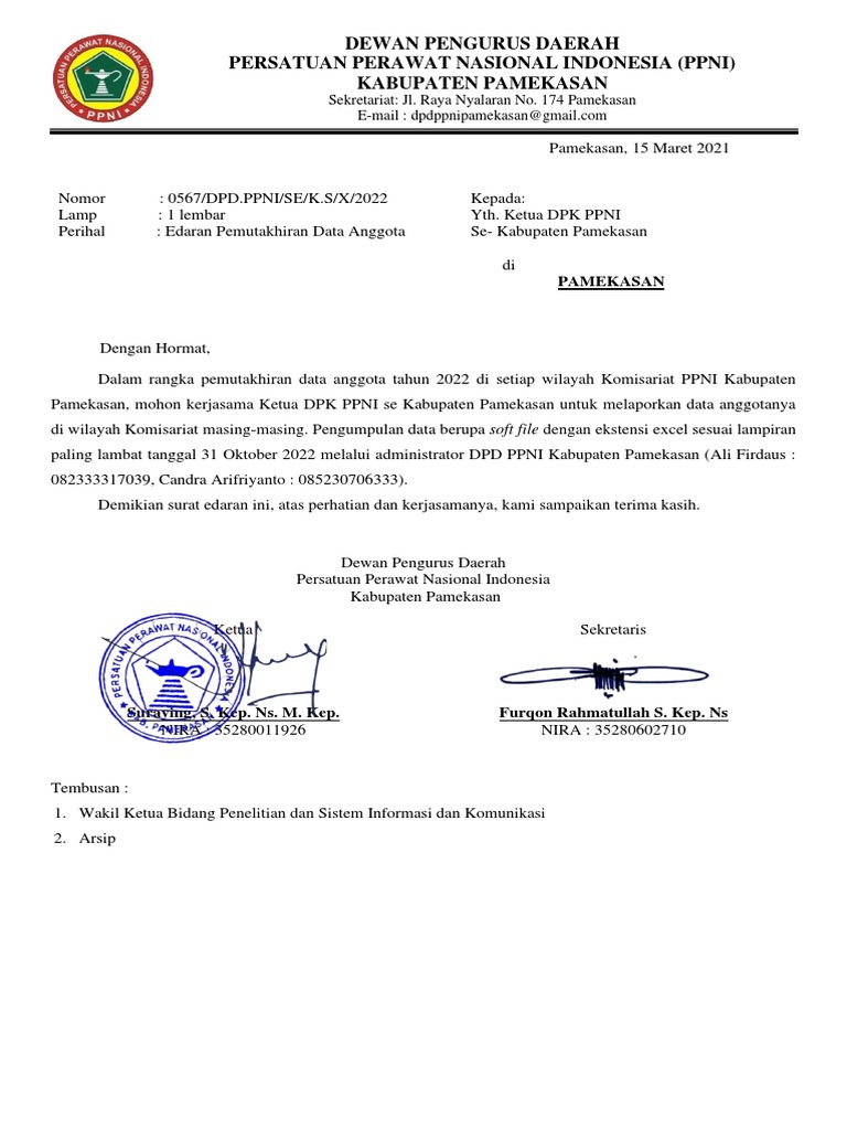 Surat Edaran Pemutakhiran Data Anggota | PDF