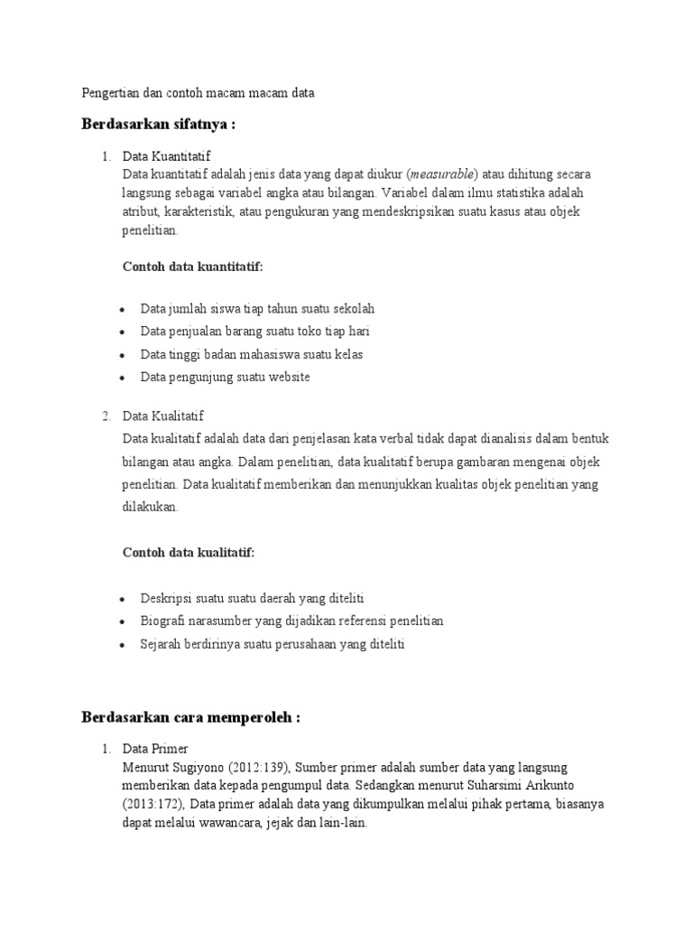 Pengertian Dan Contoh Macam Macam Data | PDF