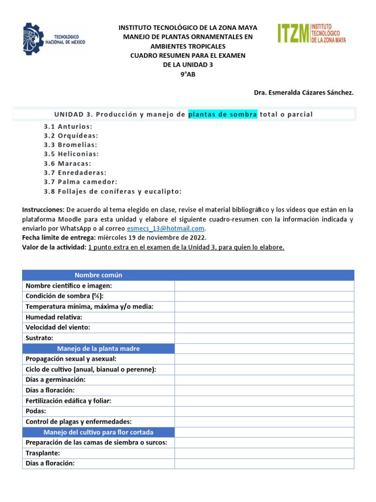 Cuadro Resumen para Examen U3 9°AB 2022 | PDF