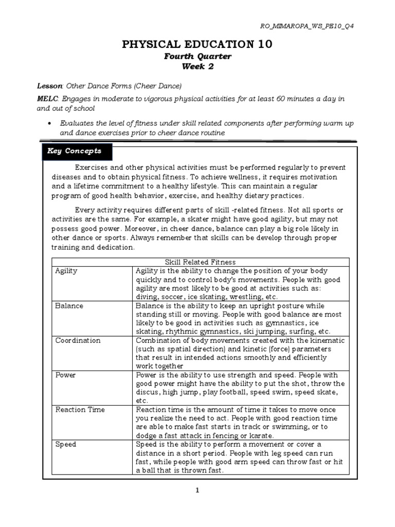 Physical Fitness Assessment and Skill Development Plan for Cheer Dance ...