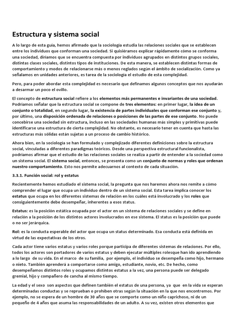 Estructura y Sistema Social | PDF | Sociedad | Estratificación social