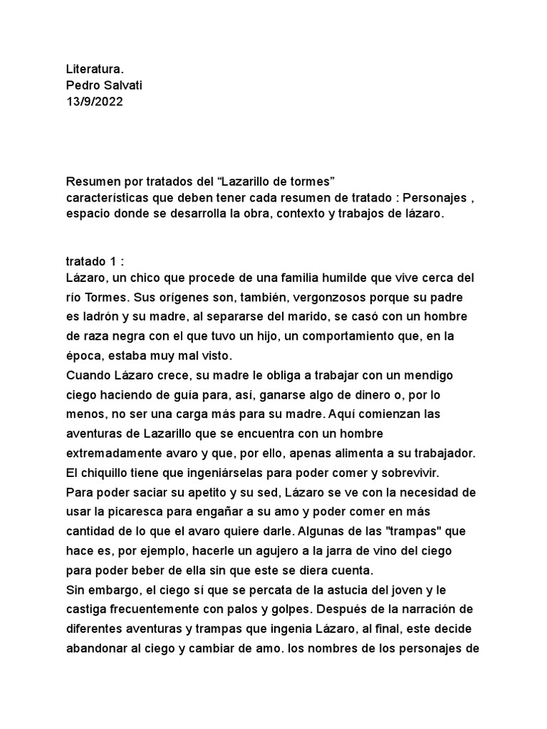 Resumen de los Tratados de Lazarillo | PDF
