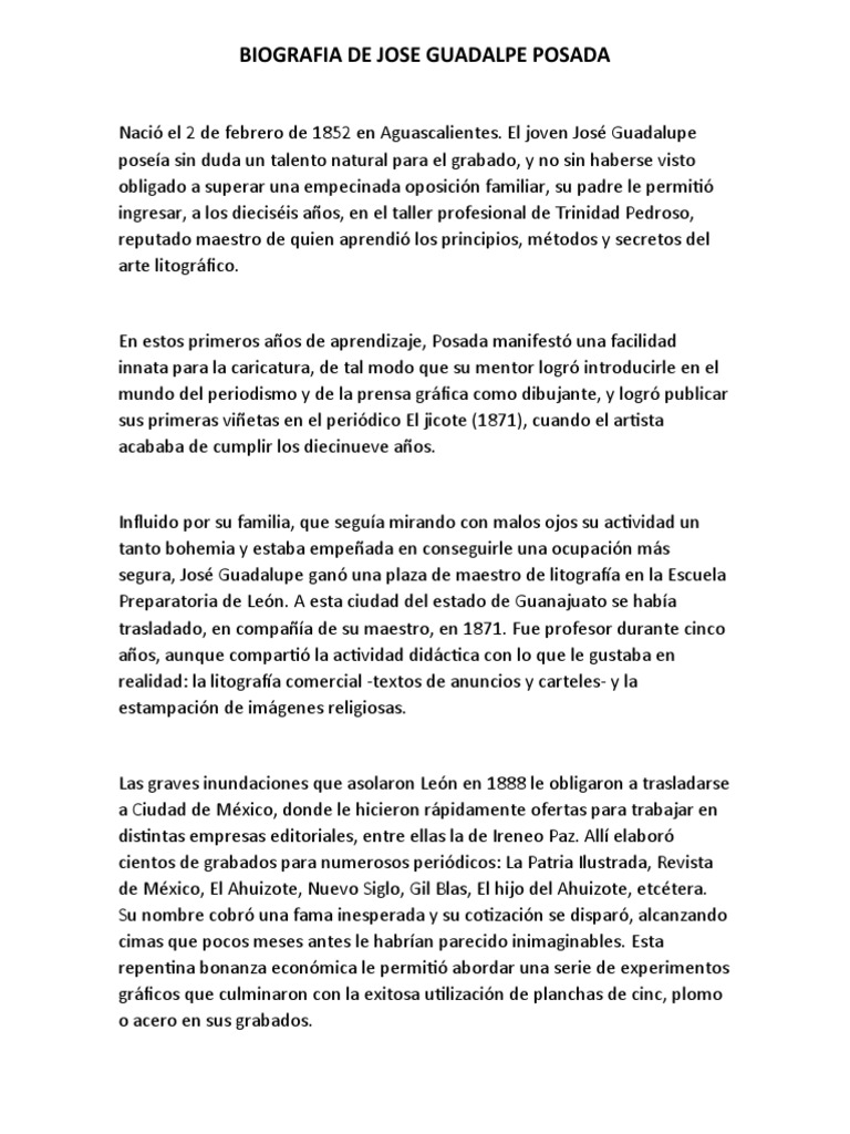 Biografía de José Guadalupe Posada | PDF