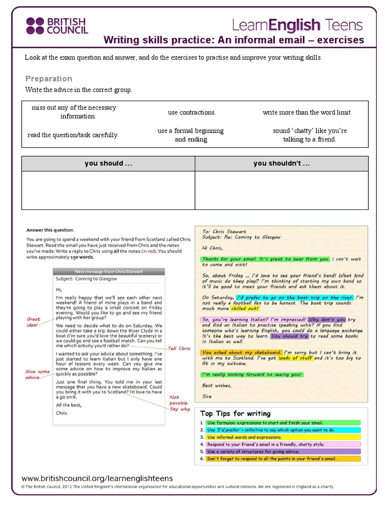 Informal Email Writing Practice | PDF | Cognition
