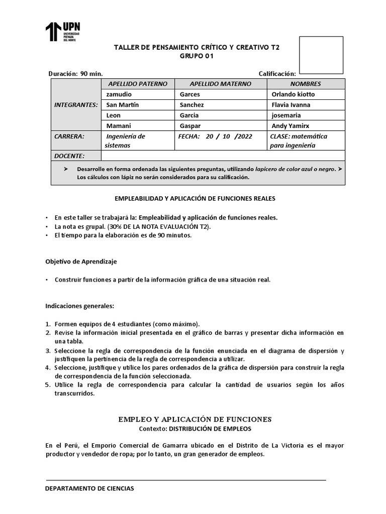 TPCC - 2022 - 2 - T2 - Grupo 01 | PDF | Función (Matemáticas) | Science