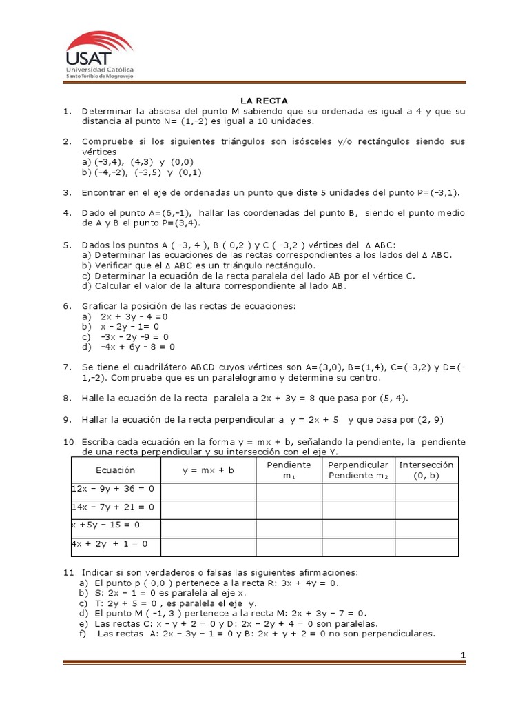 Actividad La Recta | PDF | Sistema de coordenadas Cartesianas | Línea ...