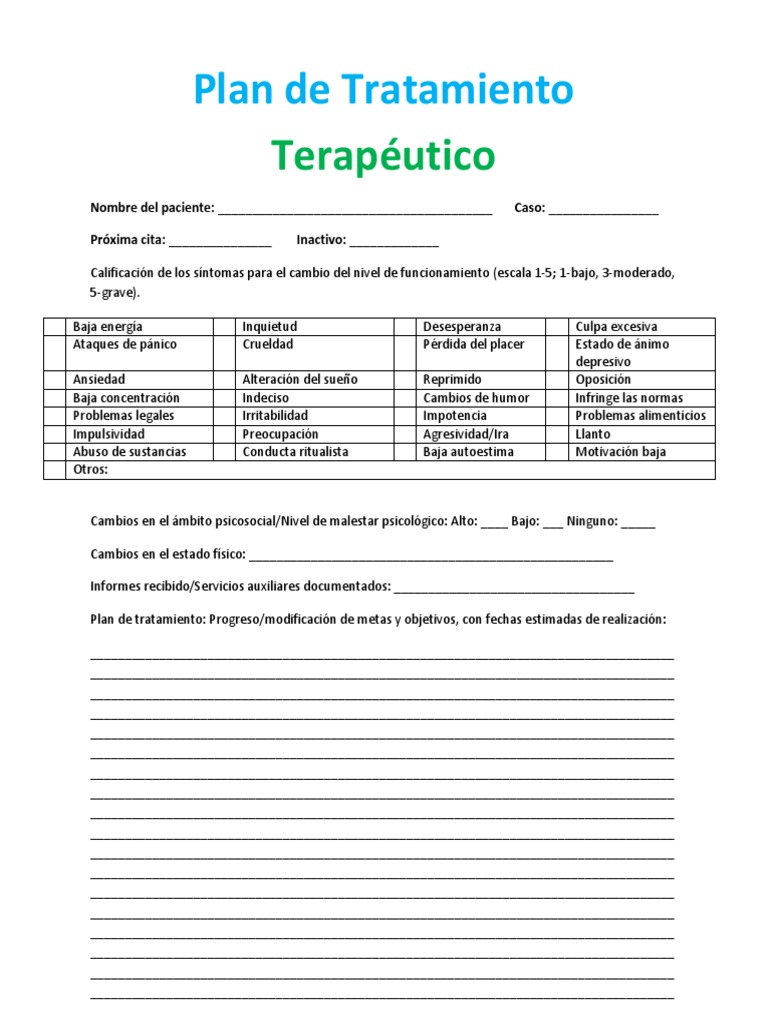 Plan de Tratamiento Terapéutico | PDF | Depresión (estado de ánimo) | Las emociones
