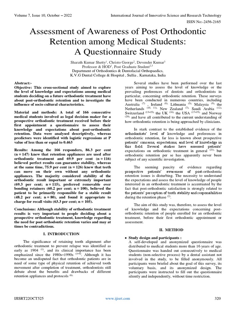 Assessment of Awareness of Post Orthodontic Retention Among Medical ... Assessment of Awareness of Post Orthodontic Retention Among Medical ...