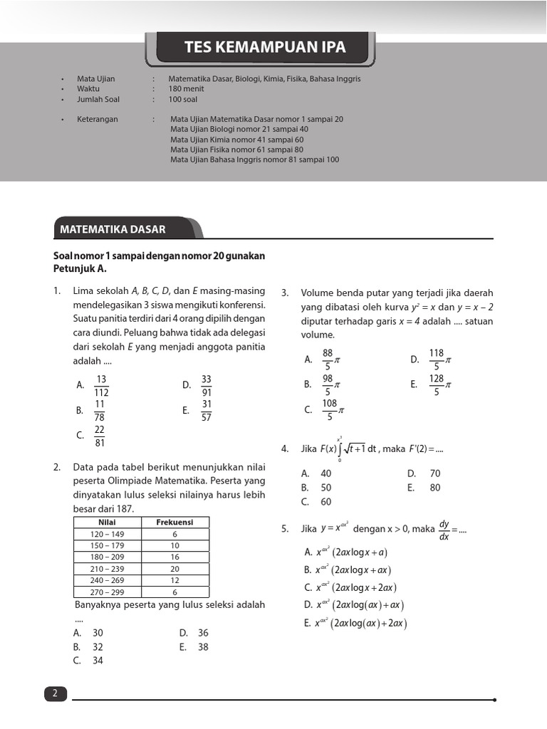 Contoh Soal Ujian Mandiri Saintek 2022 | PDF