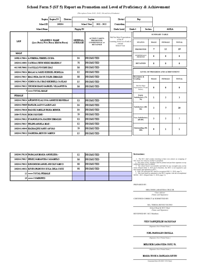 SF5 - 2021 - Grade 4 - AGILA | PDF