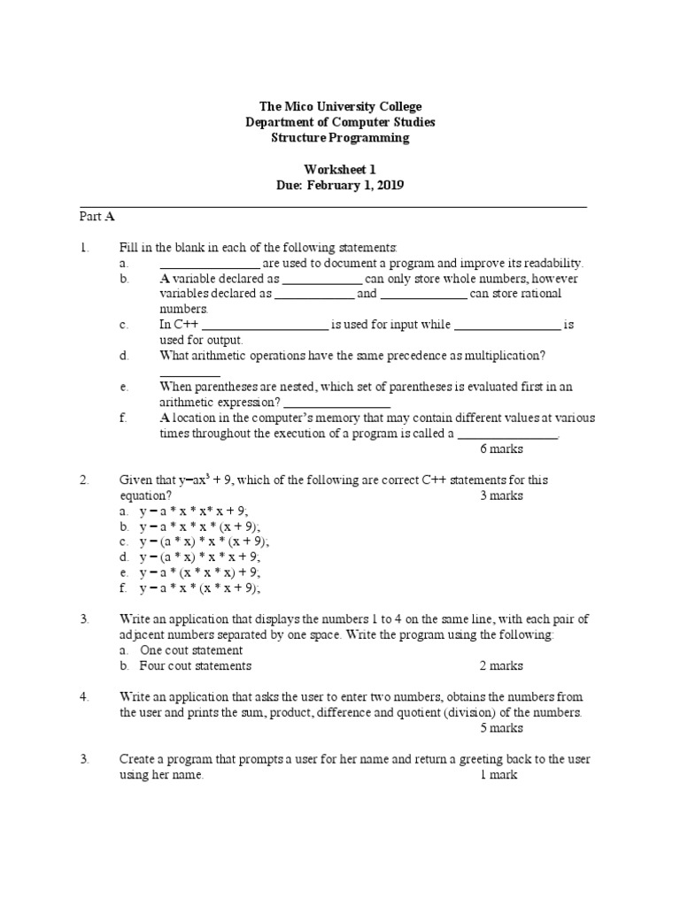 Worksheets | PDF | Pointer (Computer Programming) | Computer Program