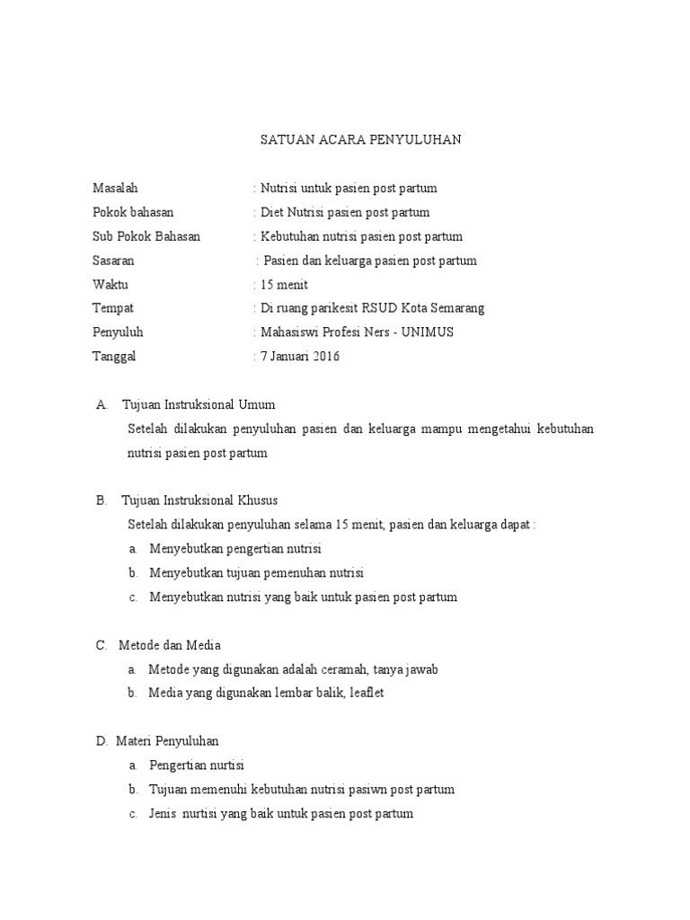 Sap Nutrisi Pasien Post Partum | PDF