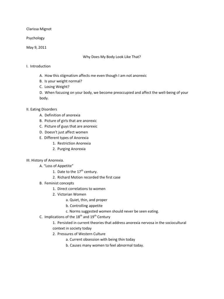 Anorexia Outline | PDF | Self-Improvement | Lifestyle