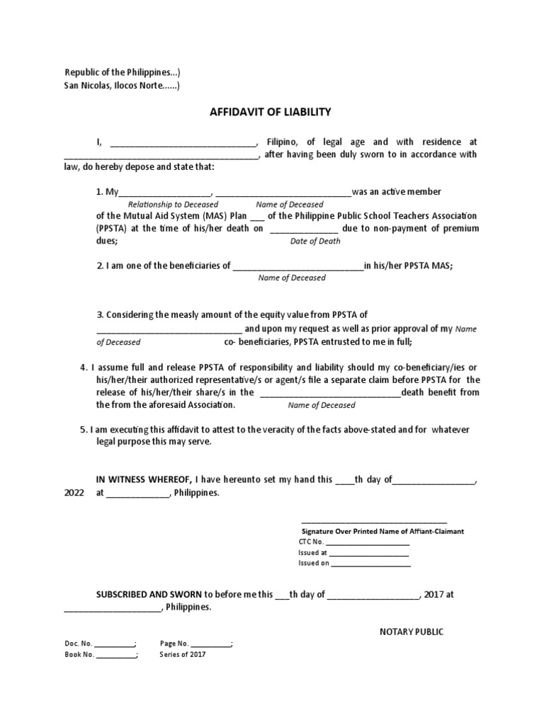 PPSTA Affidavit of Liability | PDF | Government | Judiciaries