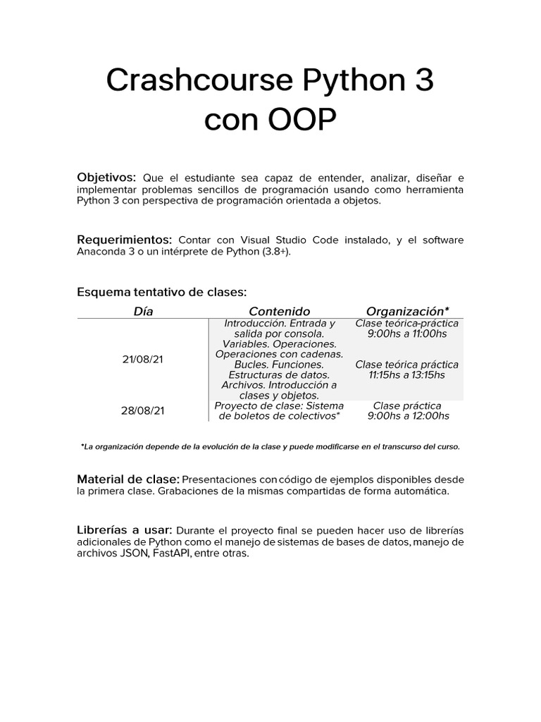 Programa Curso Python y Java 2021 | PDF