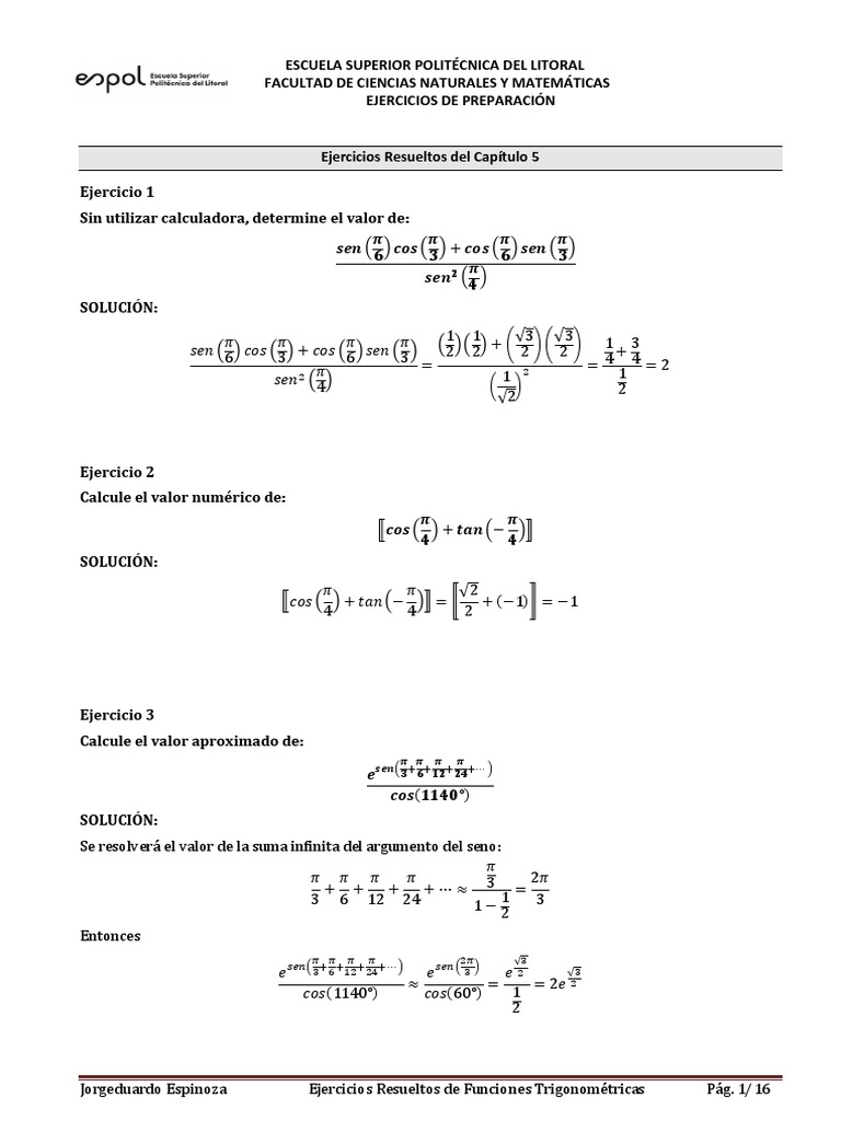 Ejercicios de Funciones Trigonométricas Resueltos | PDF | Función ...