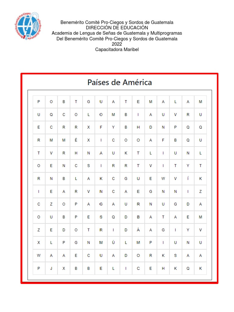 Sopa de Letras Paises de América | PDF
