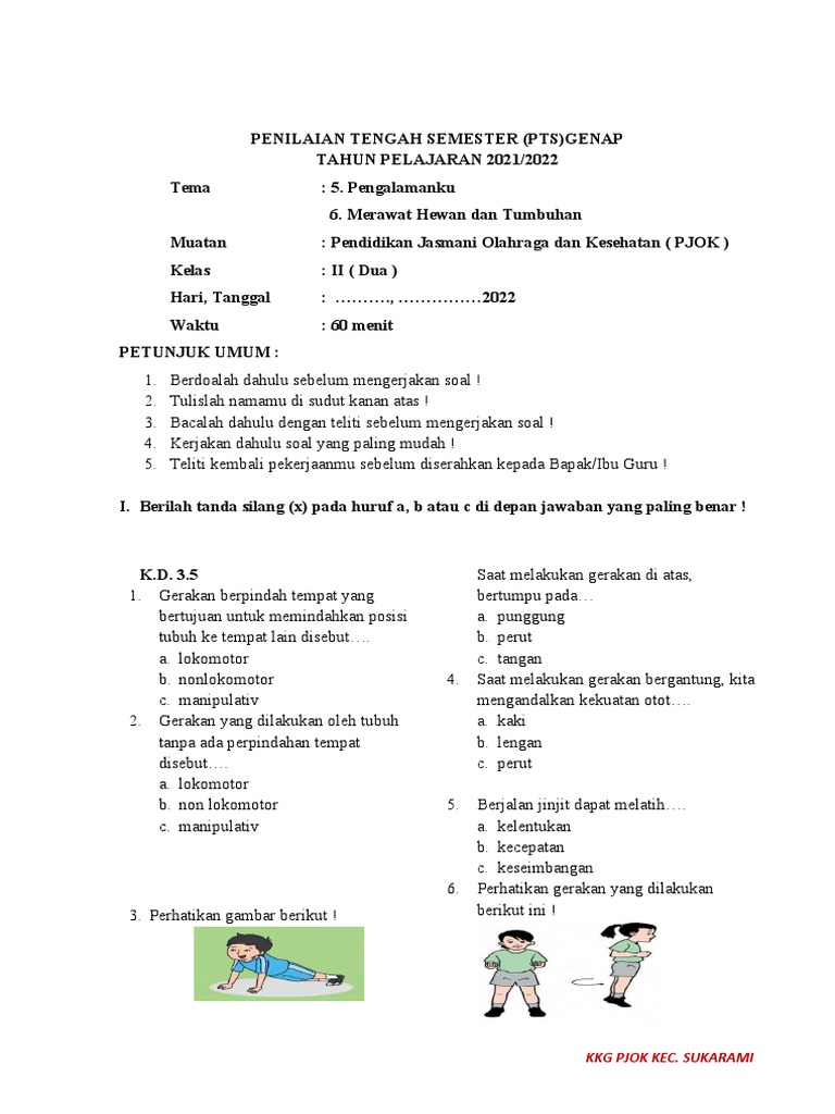 Soal PTS 2 Mapel PJOK Kelas II | PDF