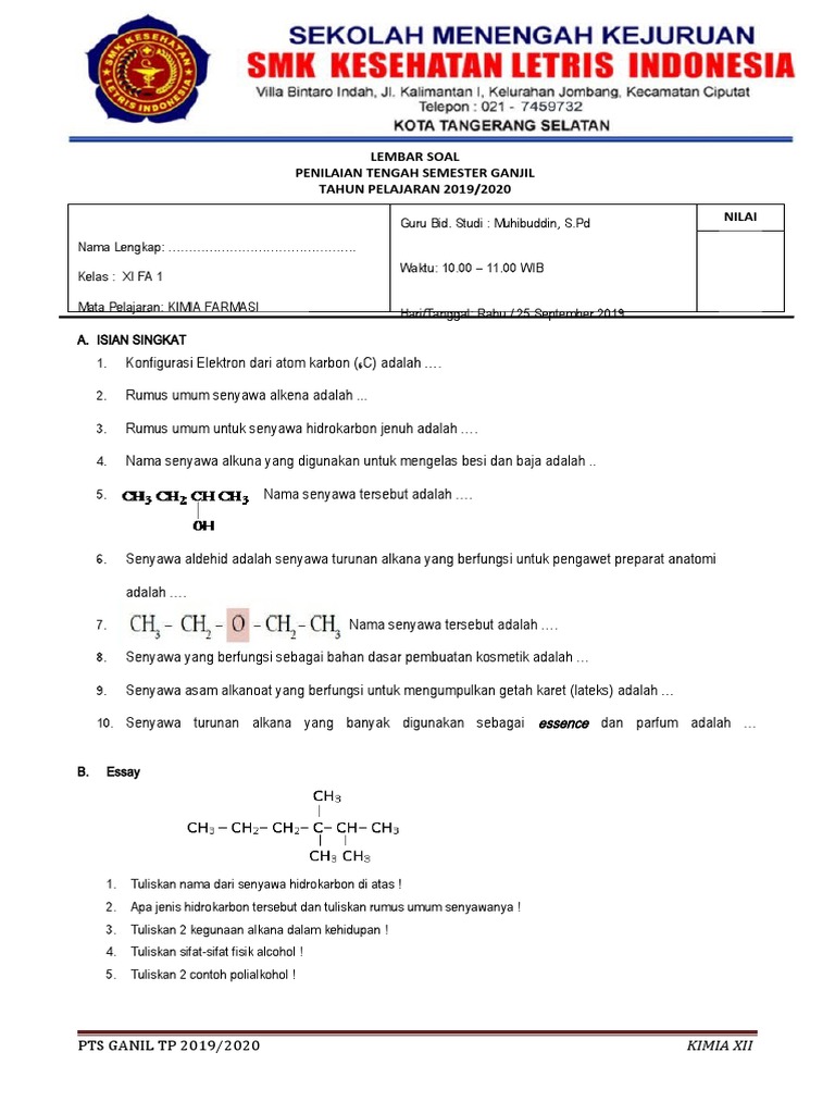 Soal Kimia Xi Fa PTS Ganjil 2022-2023 | PDF